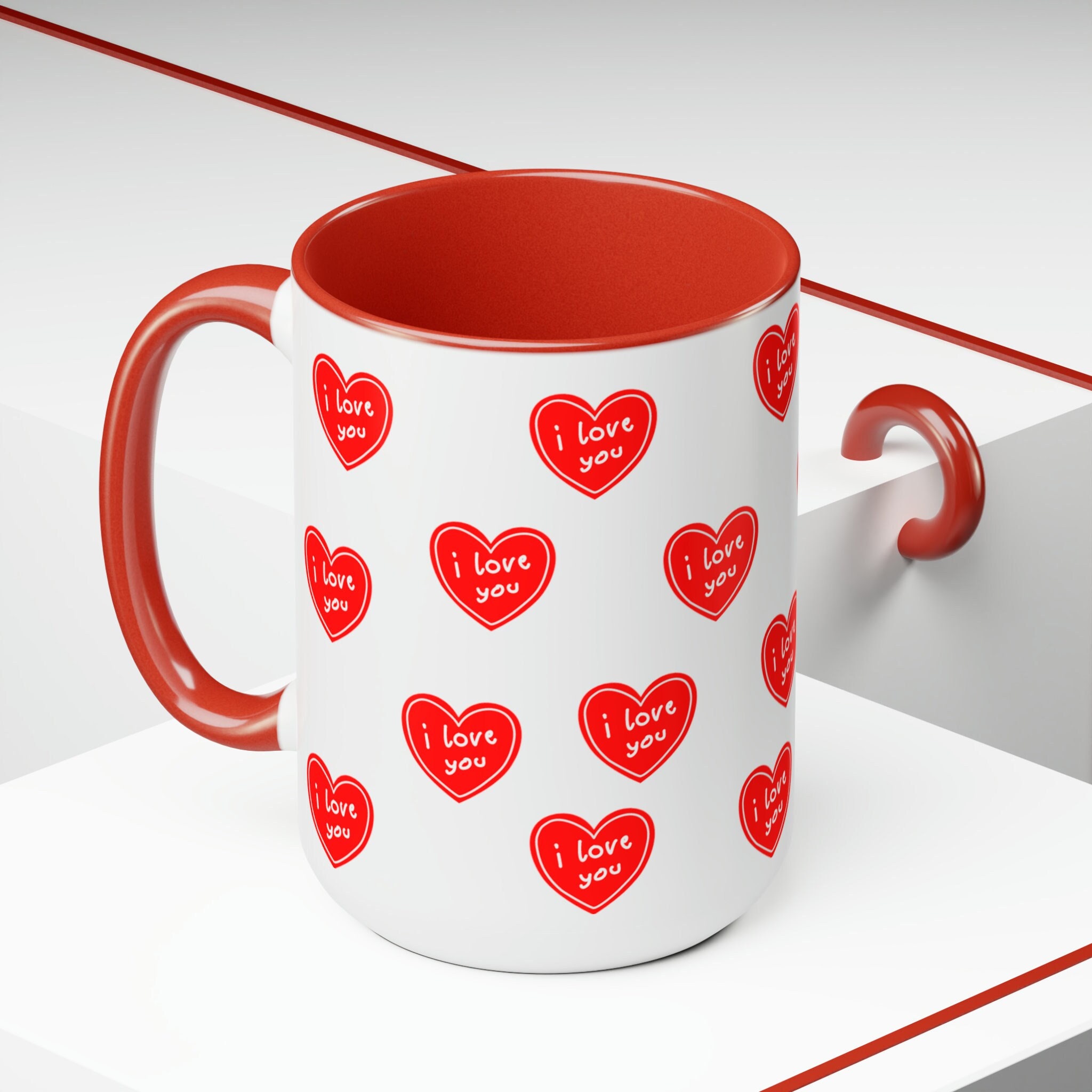 Red Heart Two-tone Coffee Mugs, 15oz Red Heart Mug Hearts Ceramic Mug ...