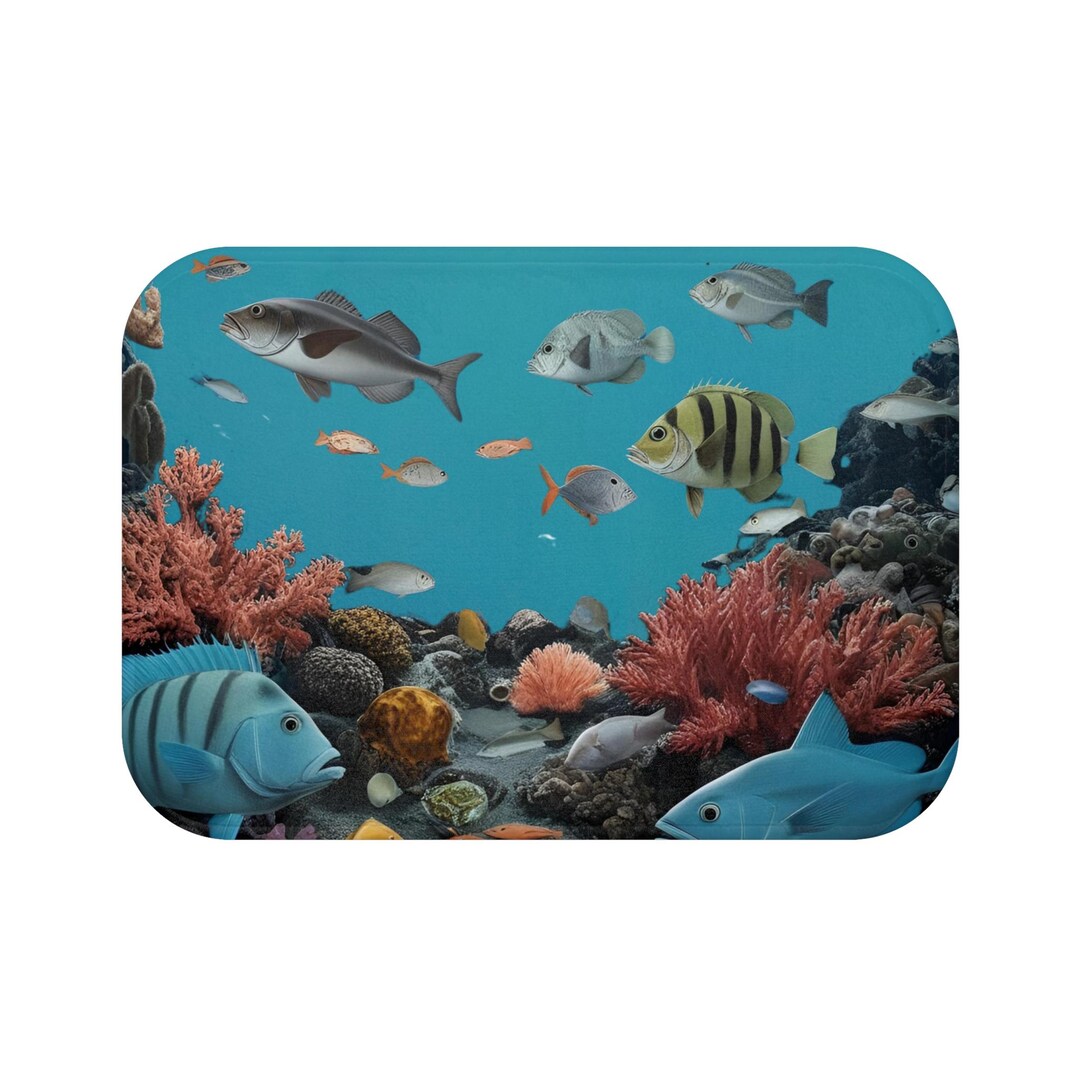 Ocean Bath Mat, Ocean Floor Bath Mat, Underwater Theme Rug, Sea Life ...