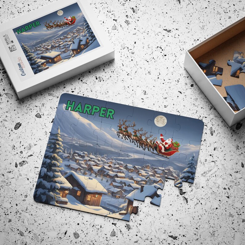 Personalized Kids' Puzzle, 30-piece, Santa in Sleigh With Reindeer ...