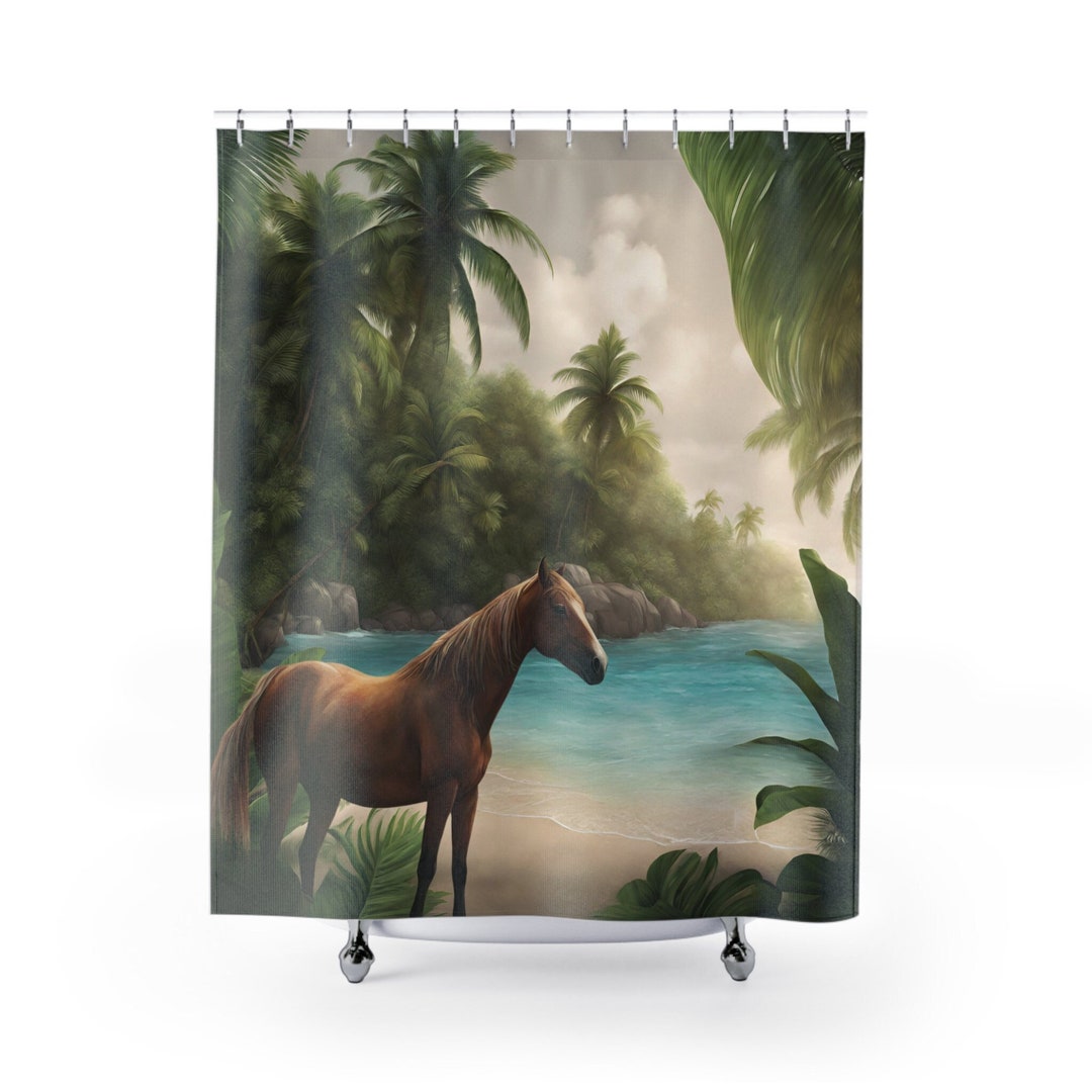 Tropical Beach With Horse Shower Curtain Horse Shower Curtain Shower ...