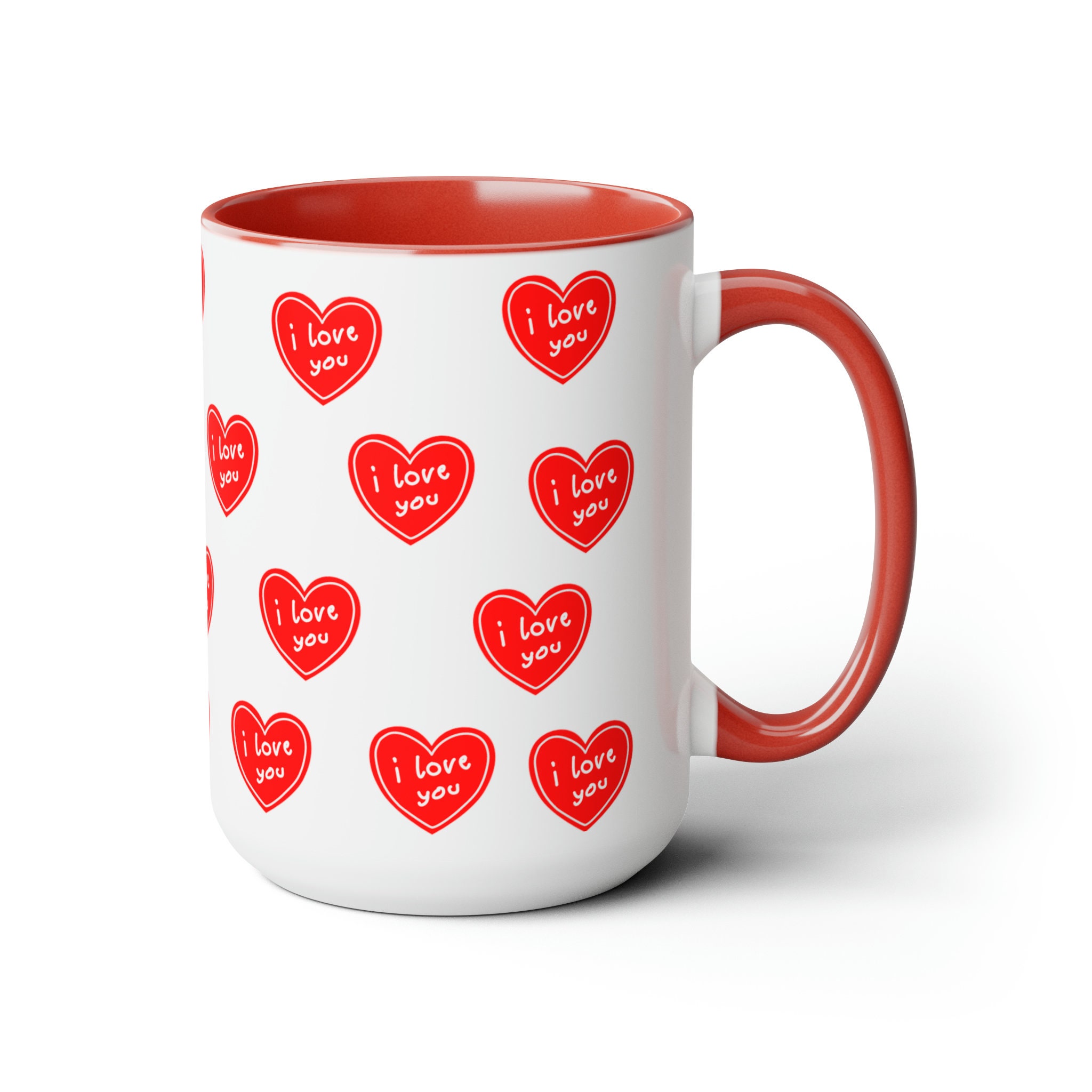 Red Heart Two-tone Coffee Mugs, 15oz Red Heart Mug Hearts Ceramic Mug ...