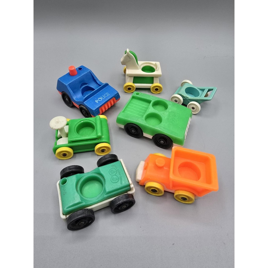 Vintage 1972 Fisher Price Little People Car Vehicles Police Train Car ...