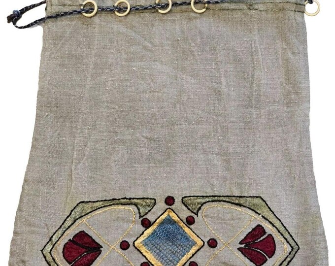 1920's Art Deco Linen Embroidered Pull String Bag/purse Antique - Etsy