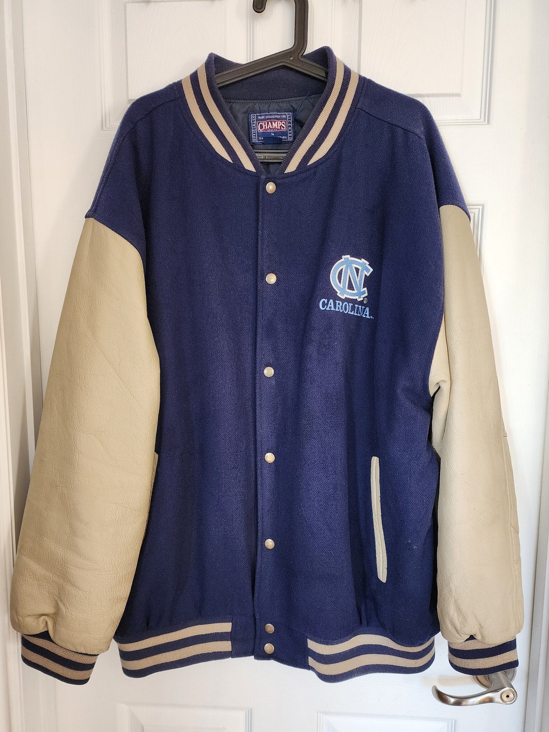 Vintage Champs Varsity Jacket Carolina Tar Heels UNC Leather Wool Size ...