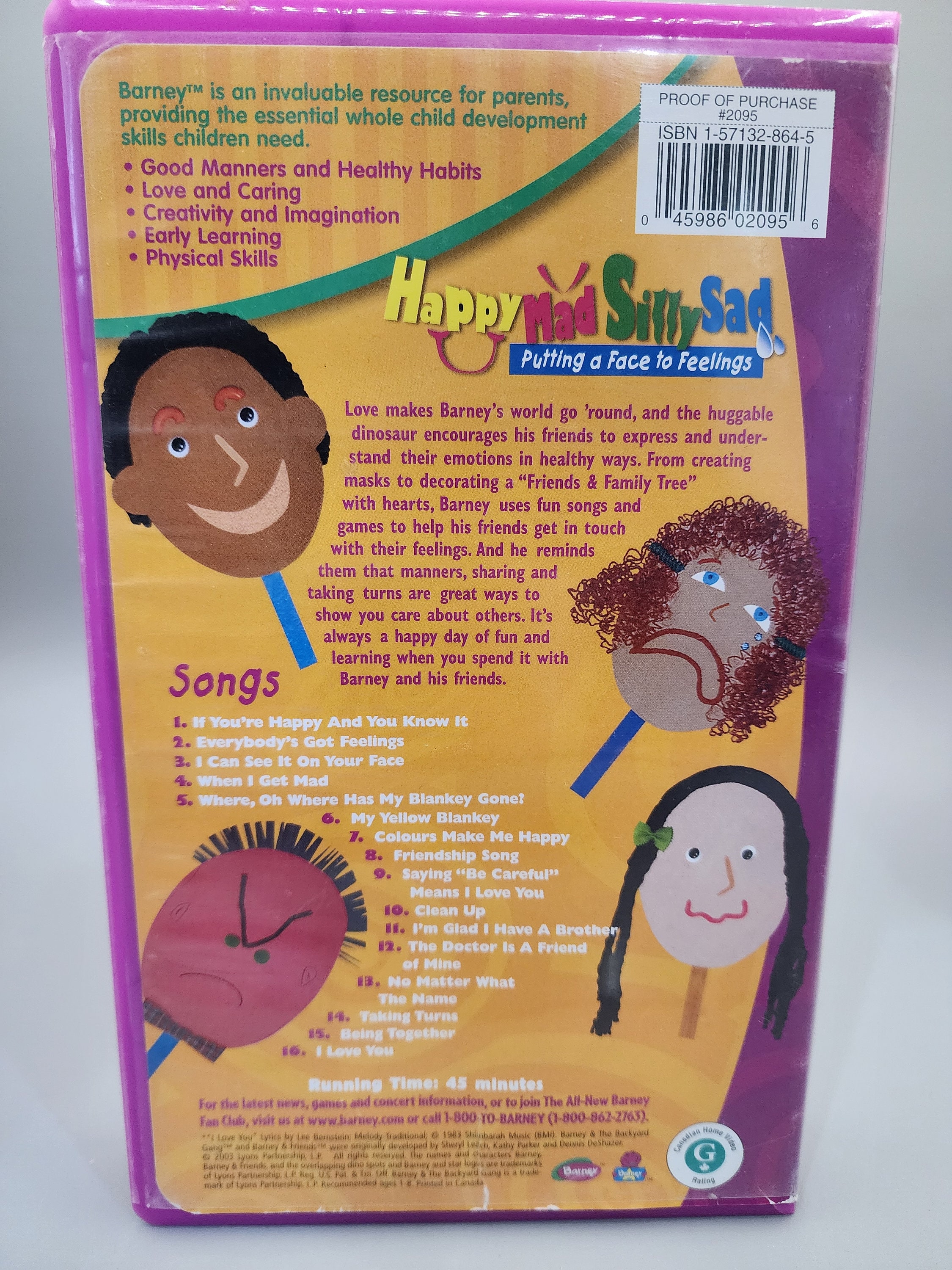 Barney Happy, Mad, Silly, Sad VHS, 2003 Purple Clamshell Vintage Retro ...