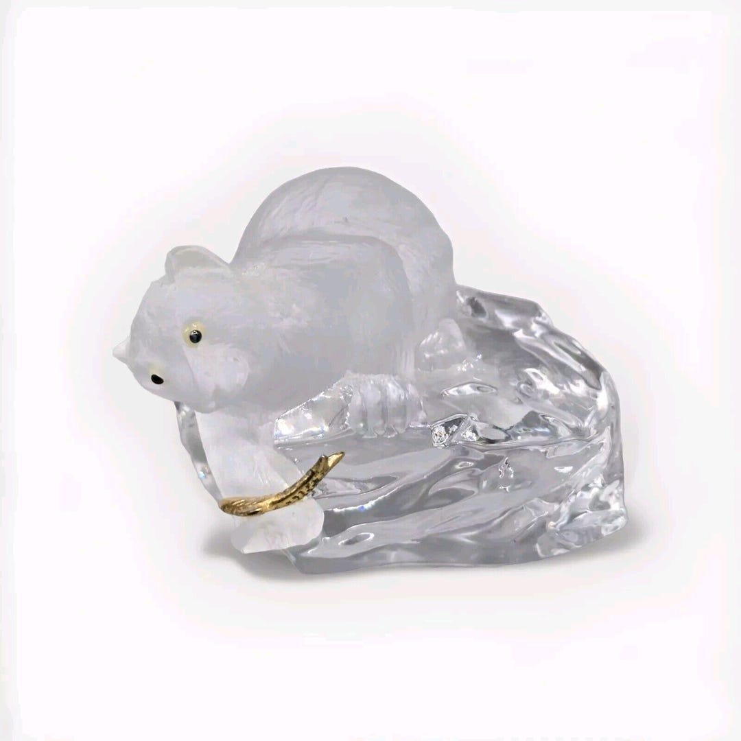 Igor Carl Fabergé Crystal Polar Bear Fishing on an Iceberg Figurine ...