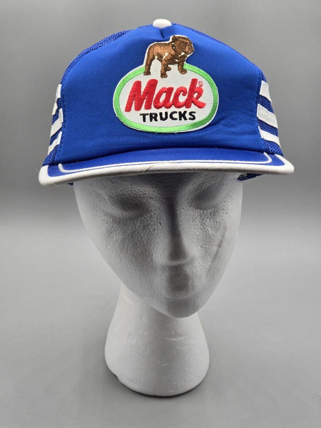 Deadstock Mack Trucks 3 Stripe Mesh Snapback Hat Cap Trucker Royal Blue ...