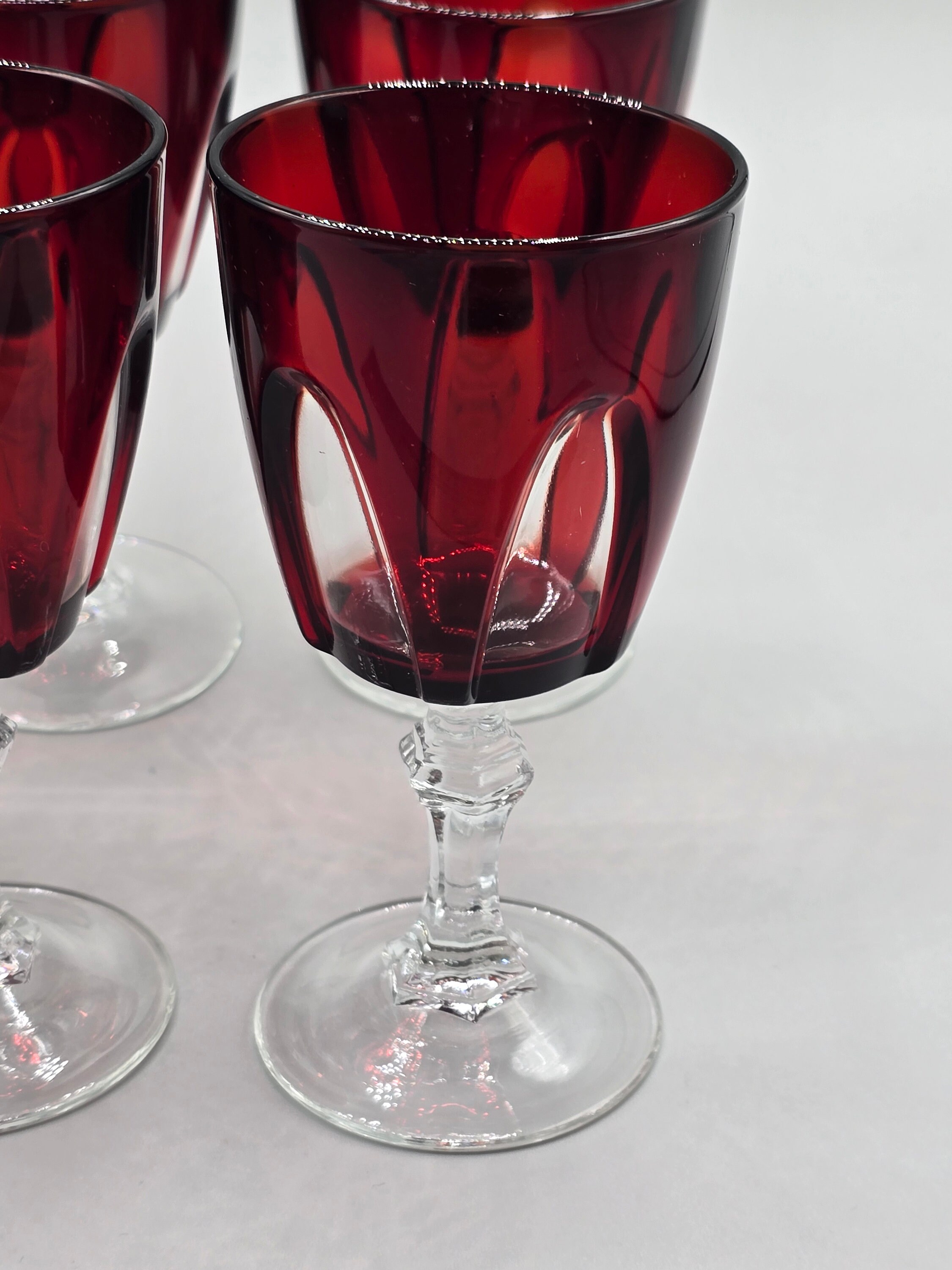 Cristal D'arques-durand Gothic Ruby Red & Clear Water Goblets 5 7/8 ...