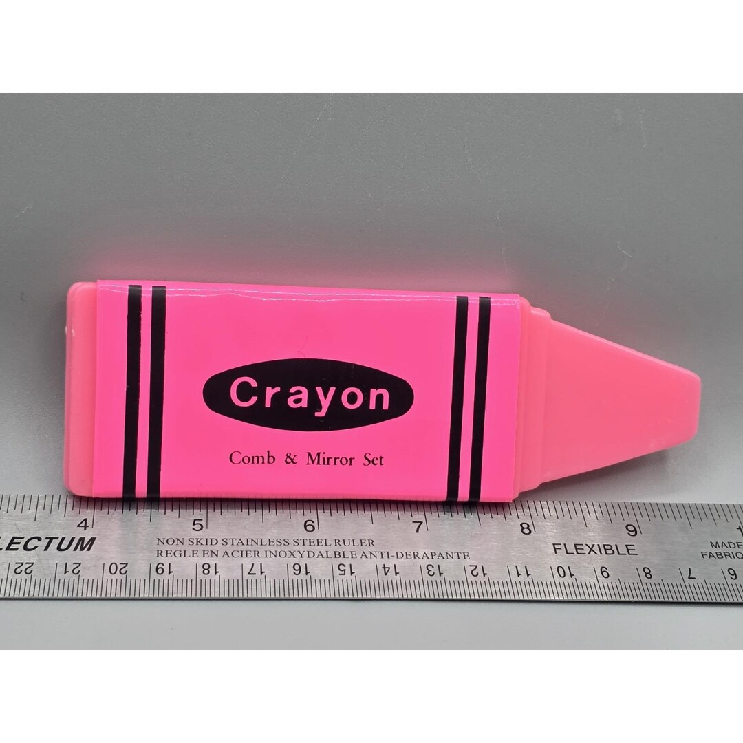 Crayola CRAYON Pink Pocket Comb & Mirror Set 6" VTG Barber Vanity ...