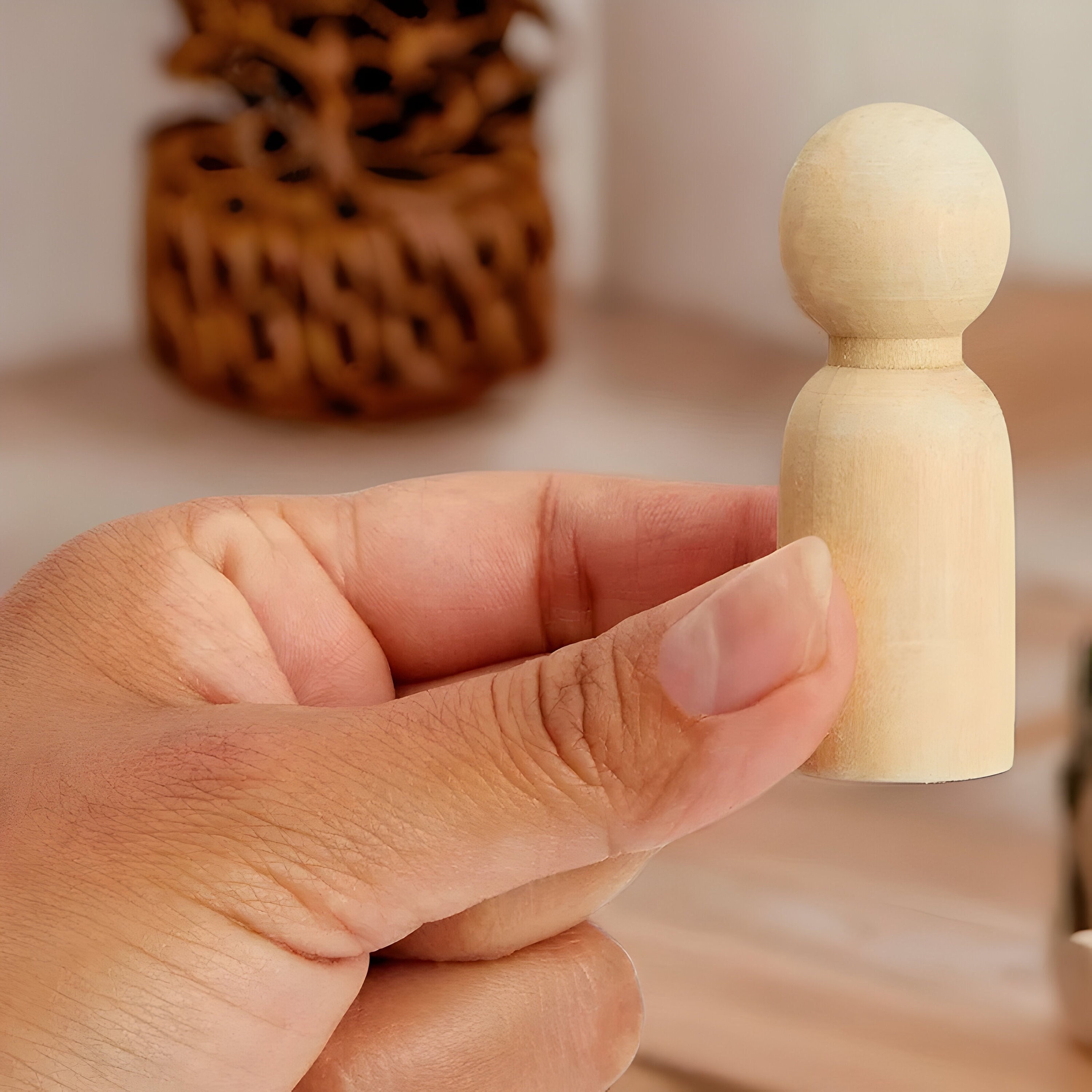 Handmade Wooden Peg Dolls 52 Pcs, Unfinished Peg People Family ...