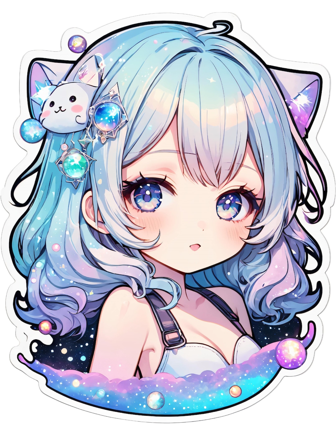 Adorable Space-themed Cat Girl Vinyl Sticker, Perfect for Laptops and ...