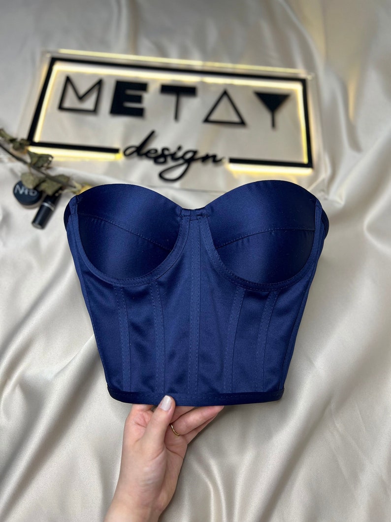 Corsé bustier azul marino satén vestido de novia corsé corsé top patrón ...