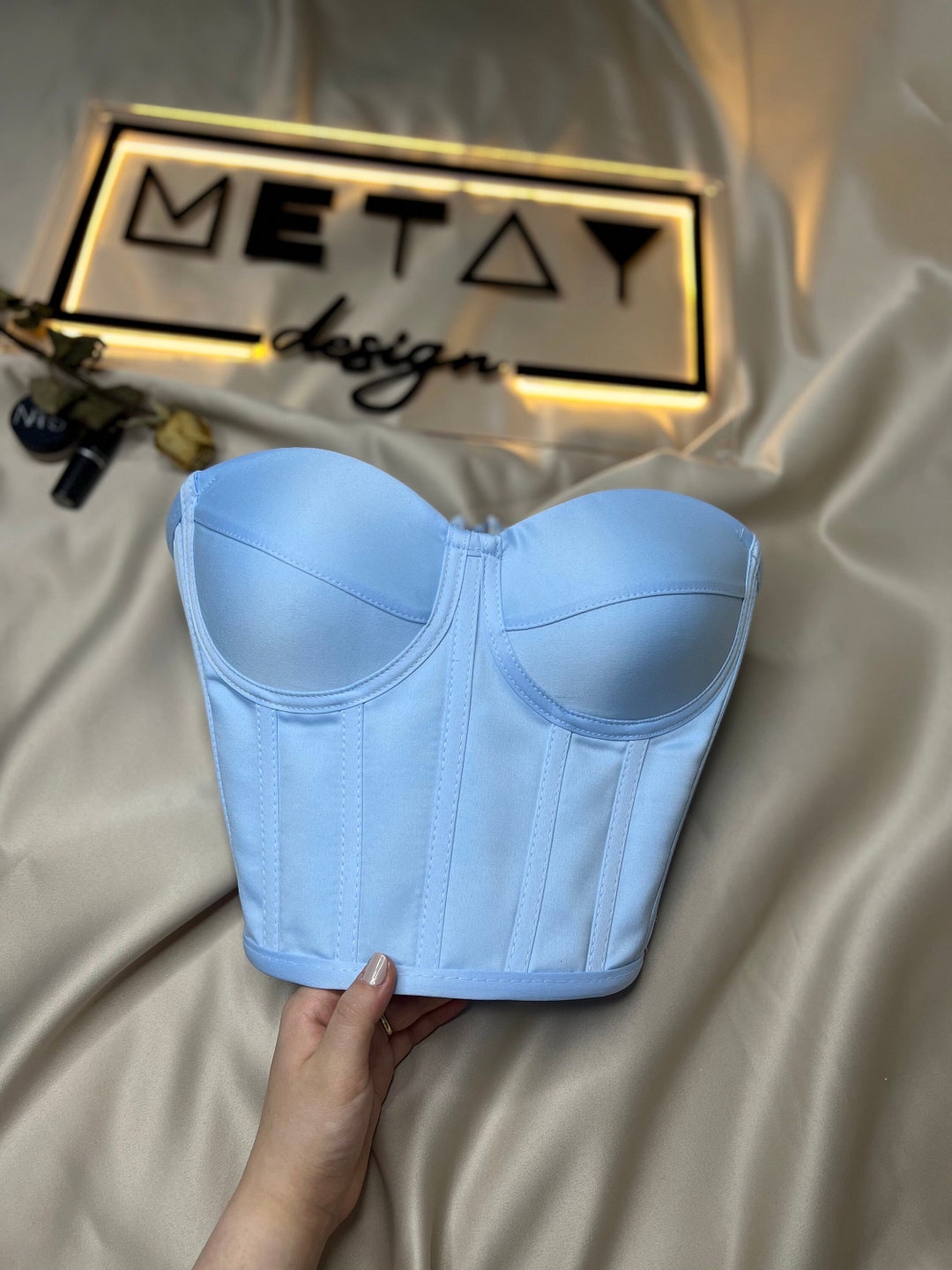 Corset Bustier Baby Blue Satin Wedding Dress Corset Corset Top Pattern ...