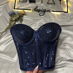 Corset Navy Blue Sequin Corset Sequined Corset Sequined Bustier Black ...