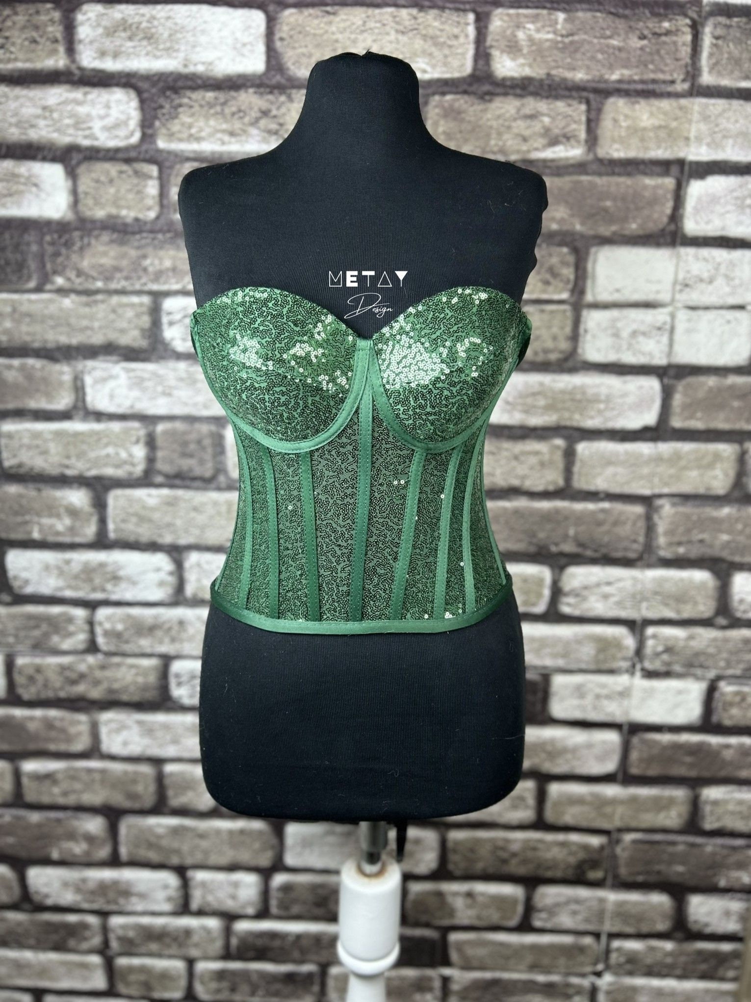 Corset Emerald Green, Sequin Corset, Sequined Corset, Sequined Bustier ...