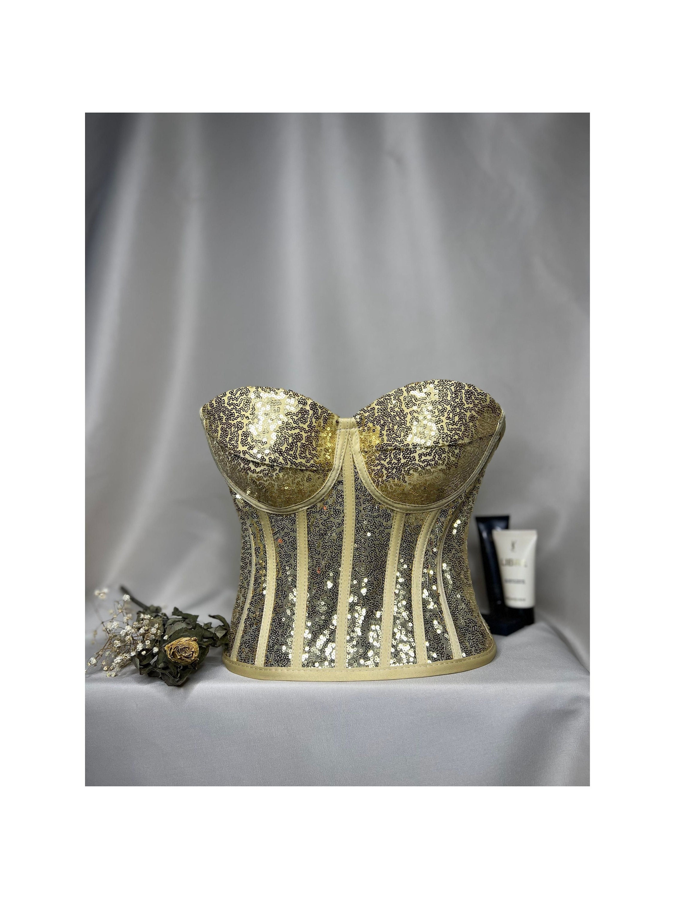 Gold Sequin Corset Bustier: Party Costume Clubwear - Etsy