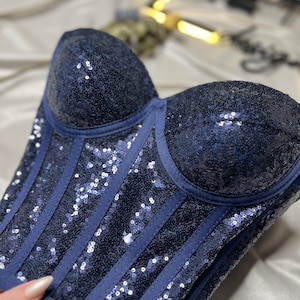 Corset Navy Blue Sequin Corset Sequined Corset Sequined Bustier Black ...