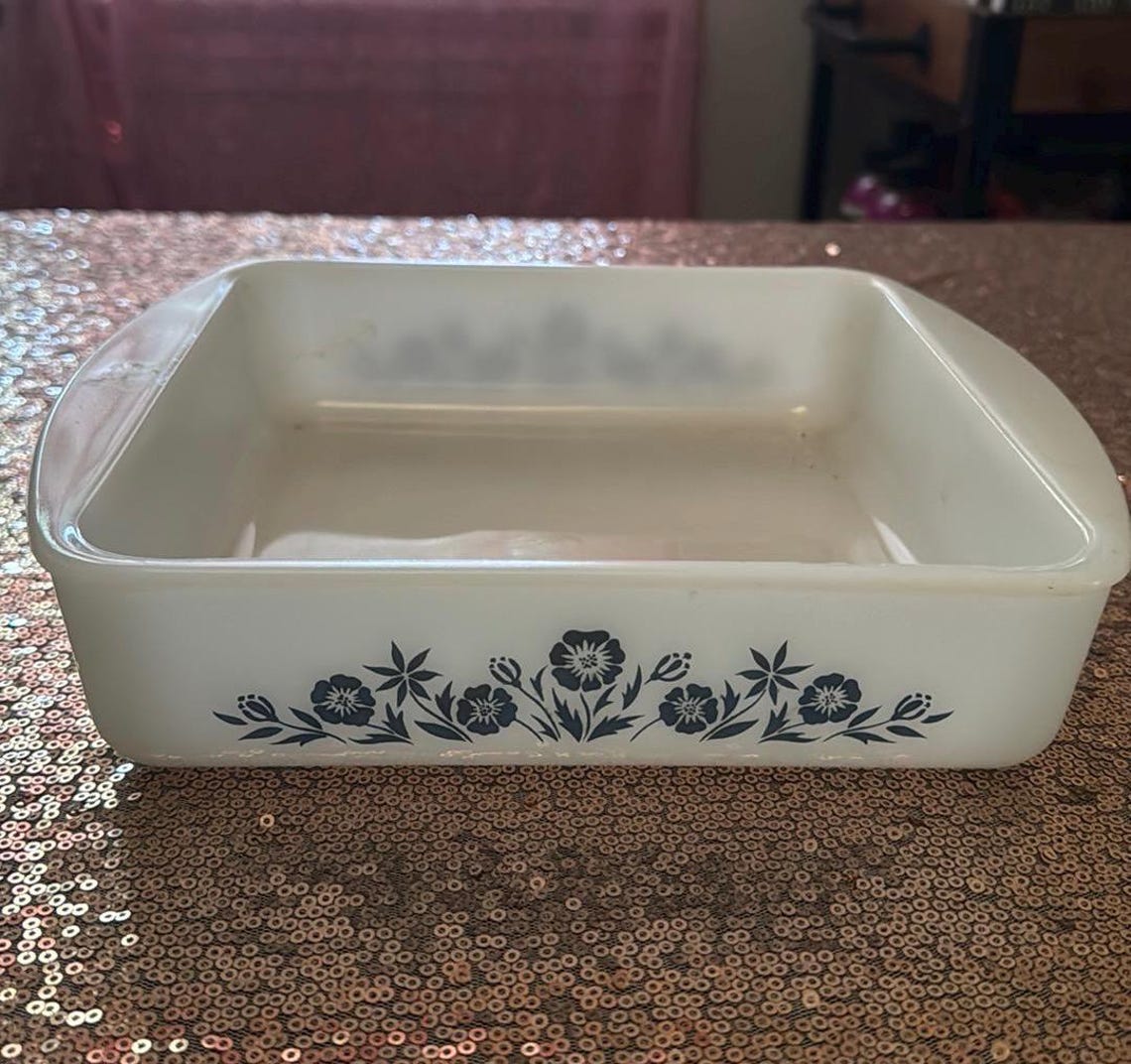 Vintage Lady Cornelia Glasbake Ovenware 8x8 Square Cake Pan Casserole ...