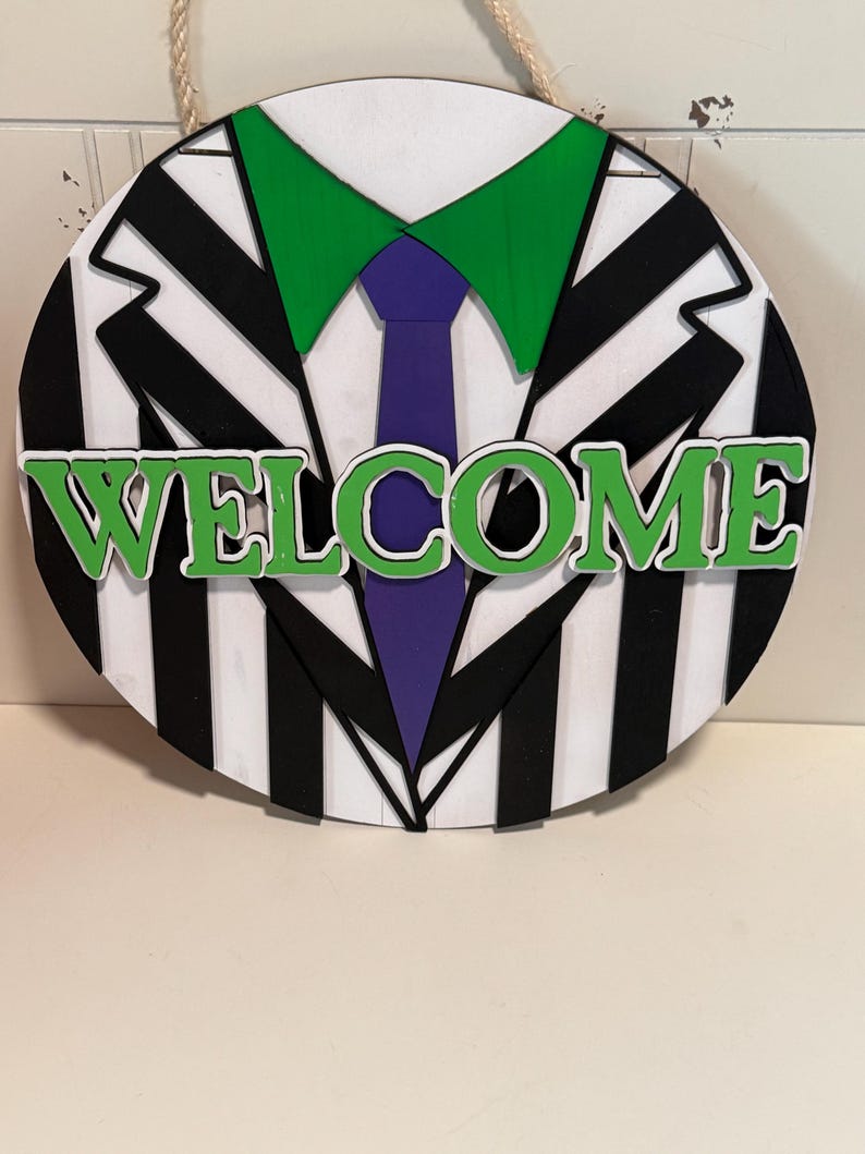Beetlejuice Halloween Welcome Sign Door Hanger - Etsy