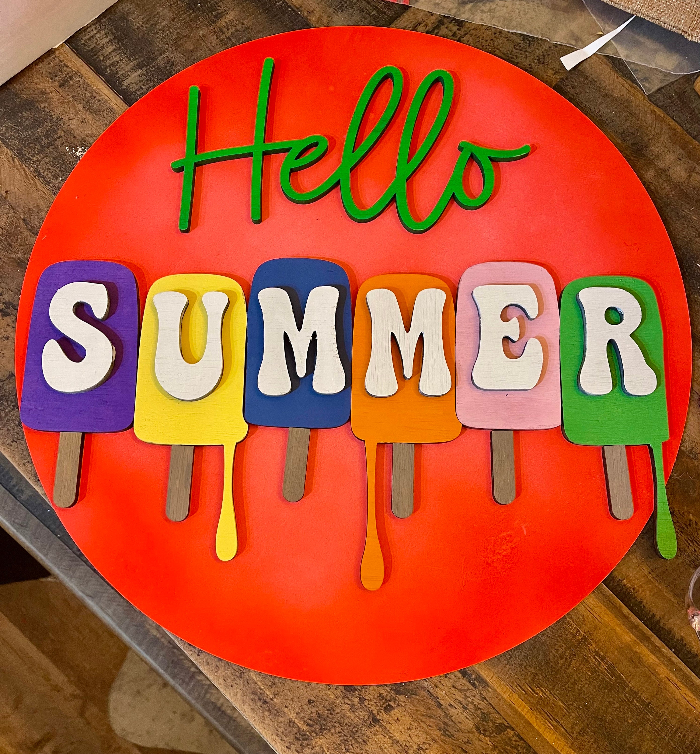 14" Round Summer Time Popsicle Door Hanger/sign/bright Colors - Etsy