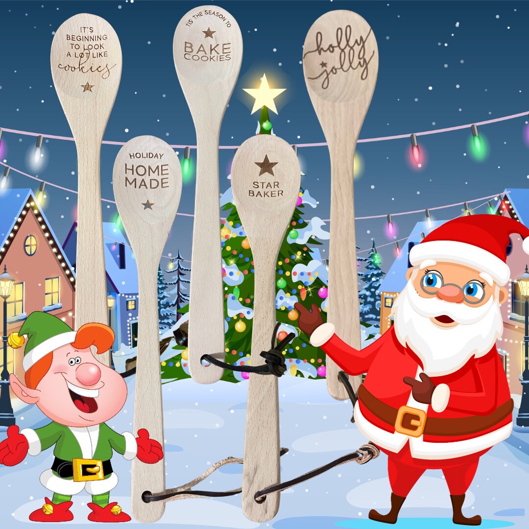 Wooden Baking Spoons Holly Jolly - Etsy