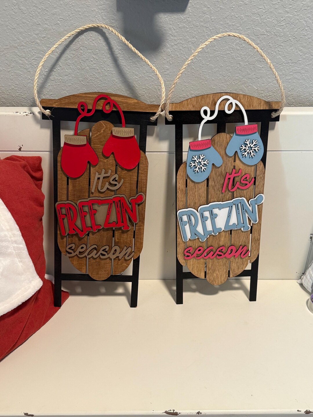 It's Freezing Season Sled Mittens Snowflakes Door Hanger Sign for ...