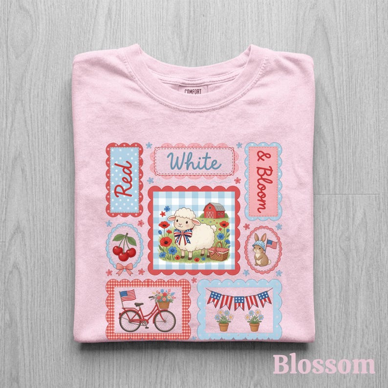 Red White Bloom Folk Art Sheep Shirt, Patriotic Comfort Colors Tee - Etsy