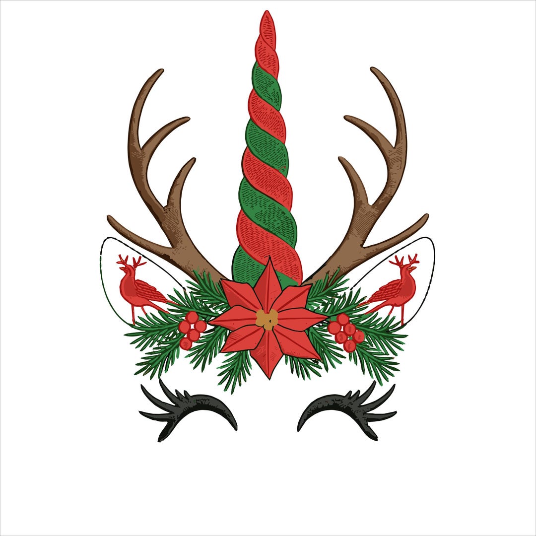 Christmas Unicorn PNG, Reindeer Horn Floral Clipart, Holiday Magical ...