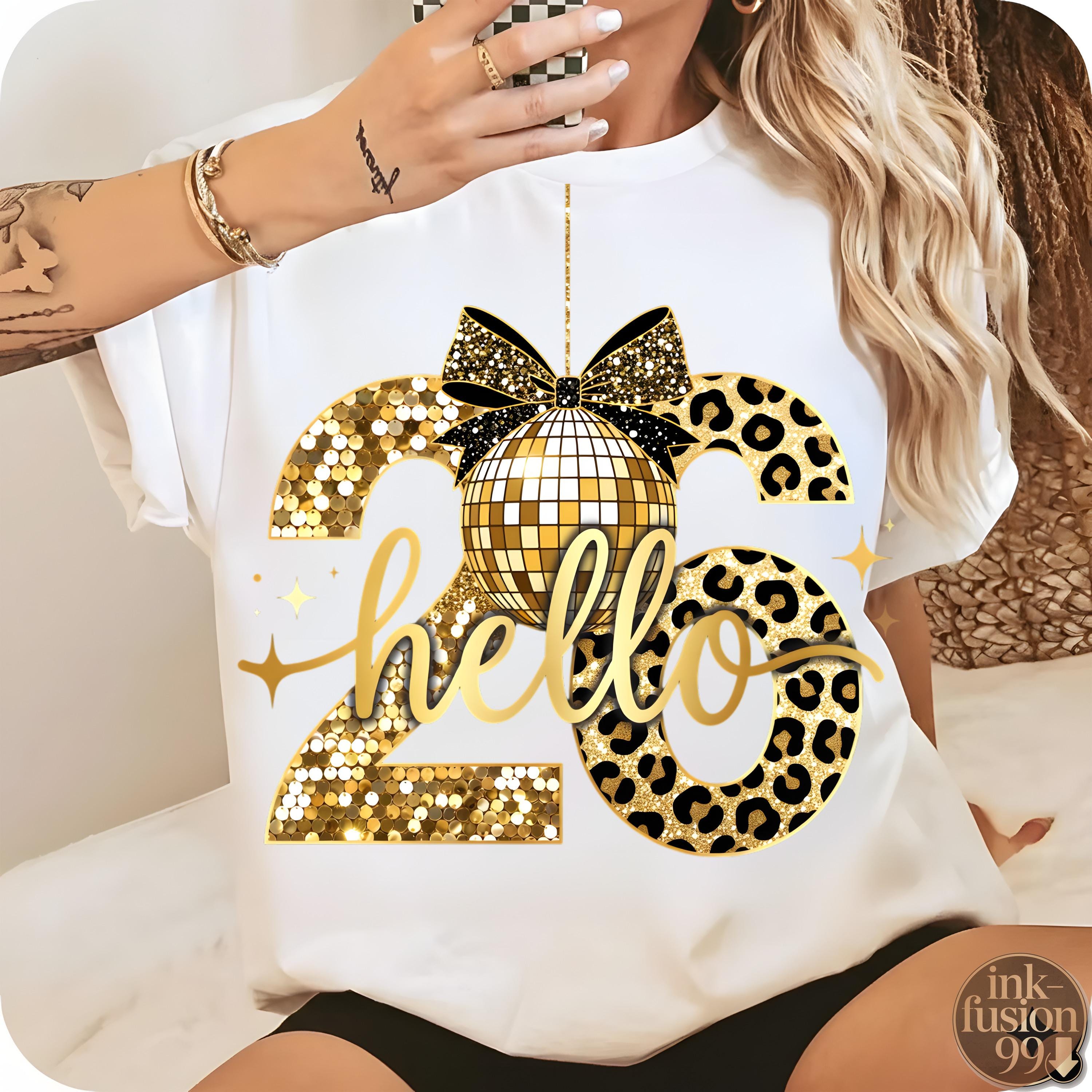Hello 26 PNG, Gold Sequin 26 Clipart, Glitter Disco Ball New Year Art ...