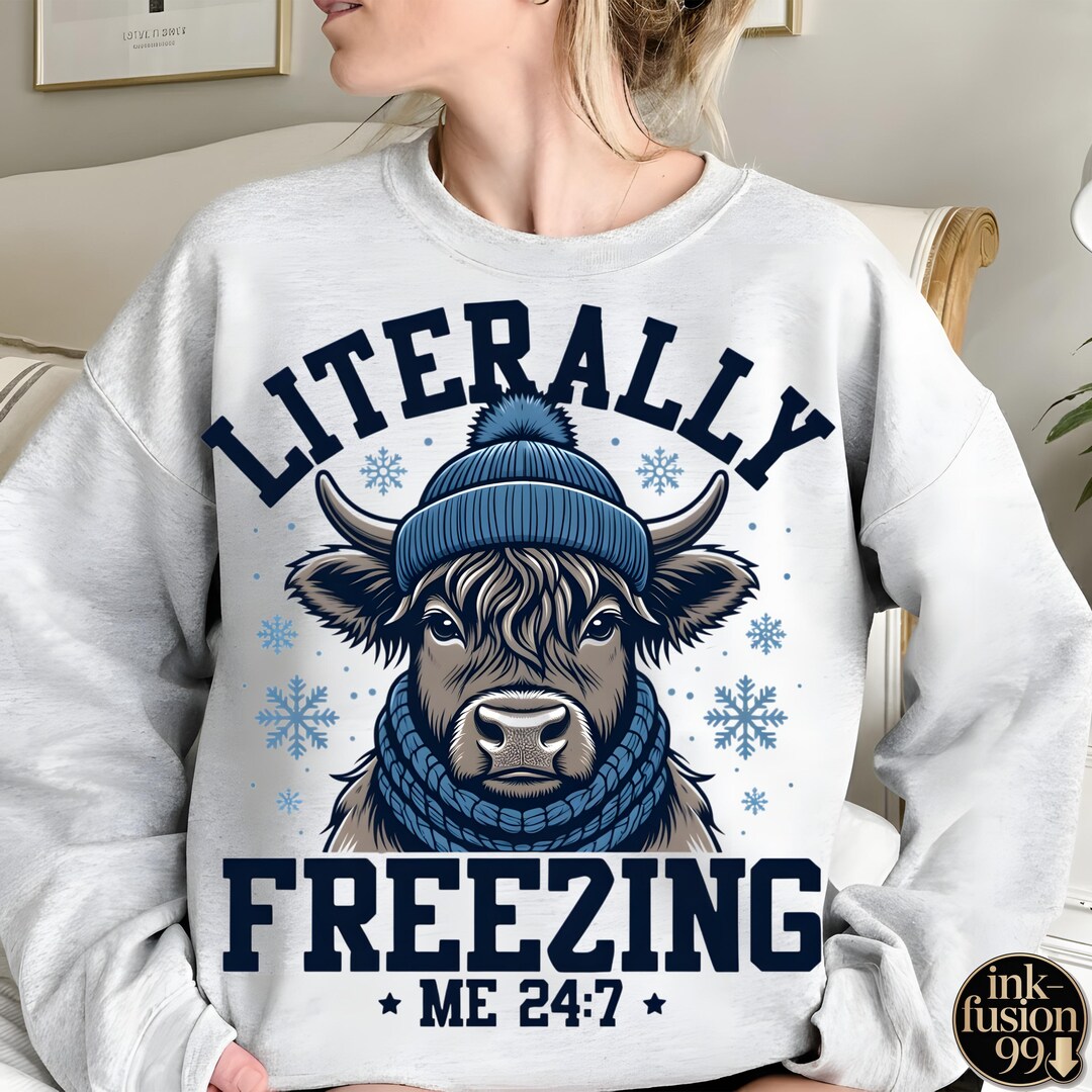 Highland Cow Winter PNG, Literally Freezing Quote Design, Cozy Cow ...