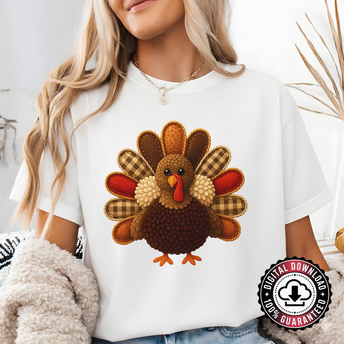 Preppy Thanksgiving Turkey PNG, Leopard Pumpkins, Faux Yarn (digital ...