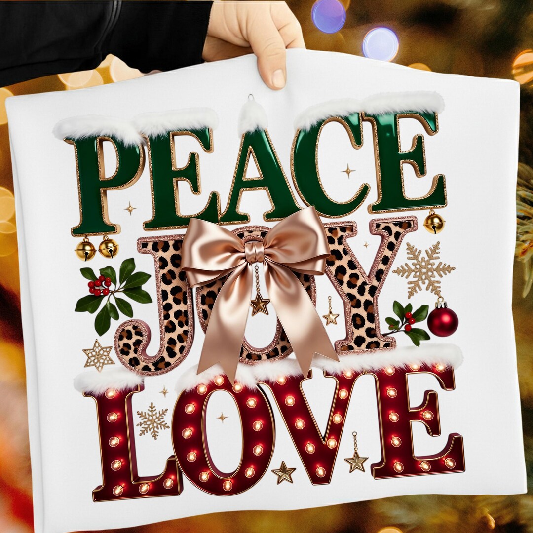 Peace Joy Love PNG, Leopard Print Holiday Bundle, Coquette Bow ...
