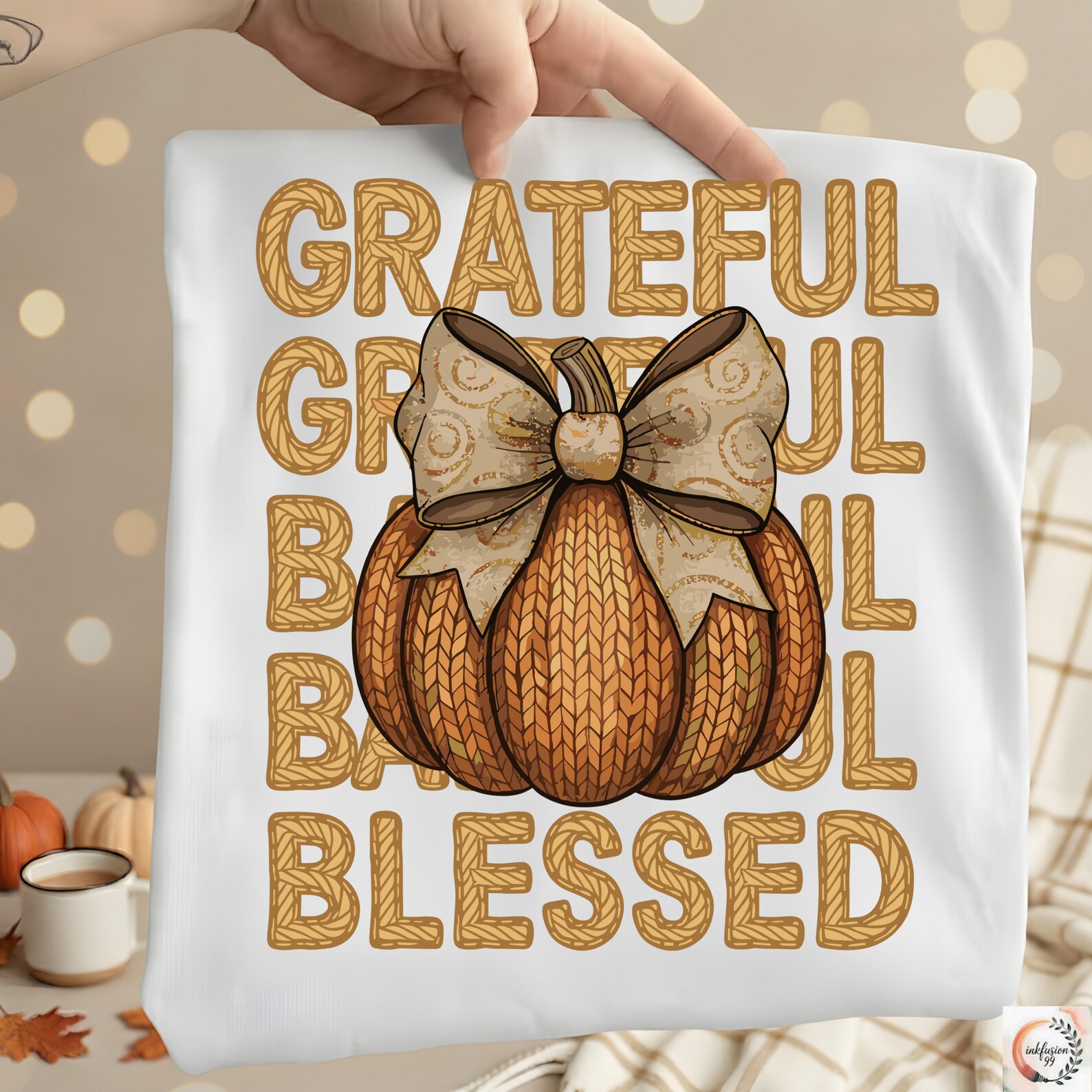 Grateful Blessed Pumpkin PNG, Fall Sublimation Clipart, Cozy Autumn ...