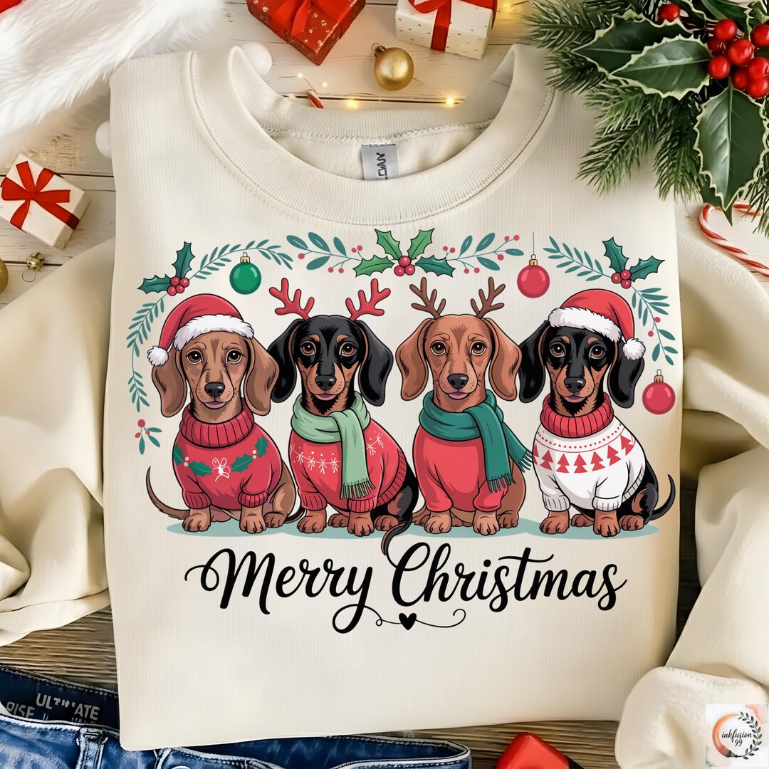 Christmas Dachshund PNG, Sausage Dog Lover Sublimation Design, Retro ...