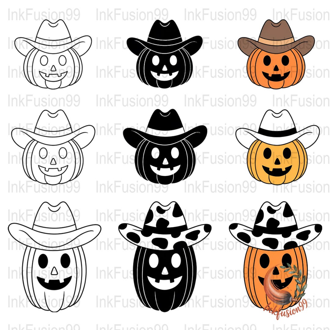 Cowboy Pumpkins PNG: Halloween Clipart, Western Fall Design (digital ...