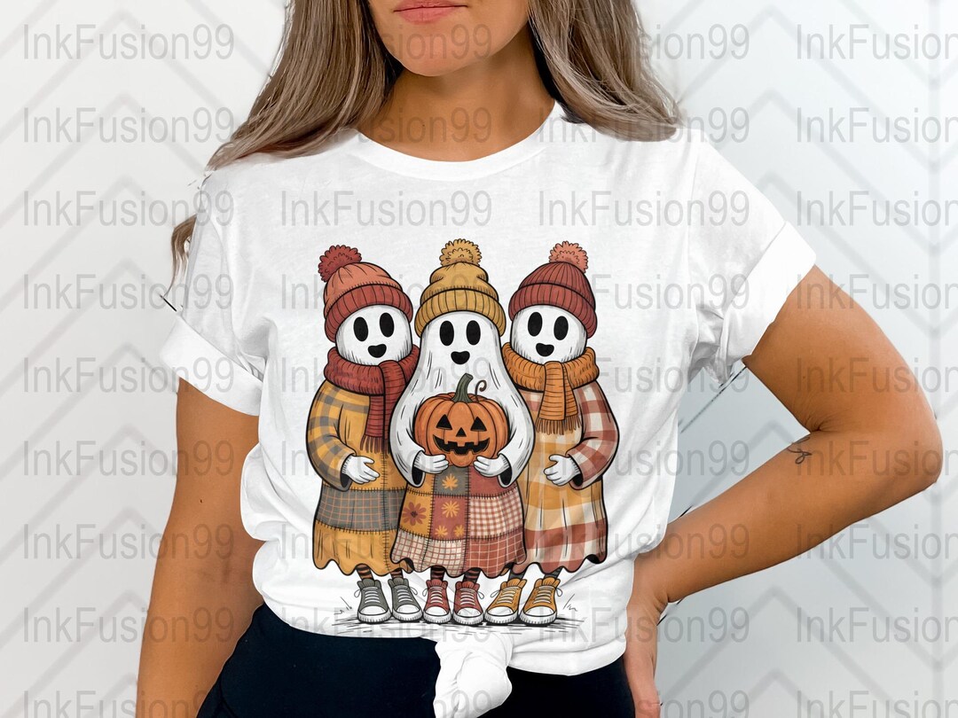 Cute Ghost Friends PNG, Cozy Fall Halloween Clipart, Pumpkin Ghost Trio ...