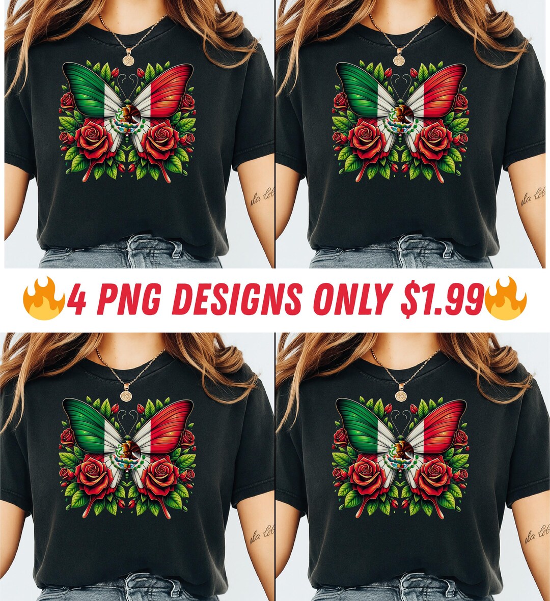 Viva Mexico PNG Bundle: Mexican Flag, Butterfly, Rose Sublimation ...