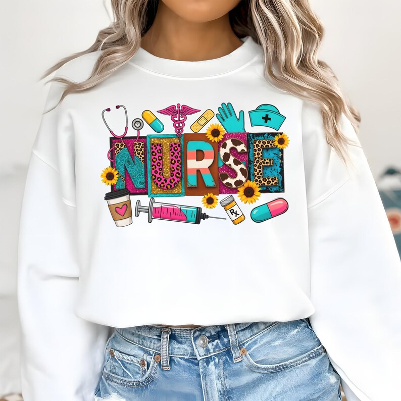 Christmas Nurse Floral Design, Colorful Nurse Life PNG (digital ...