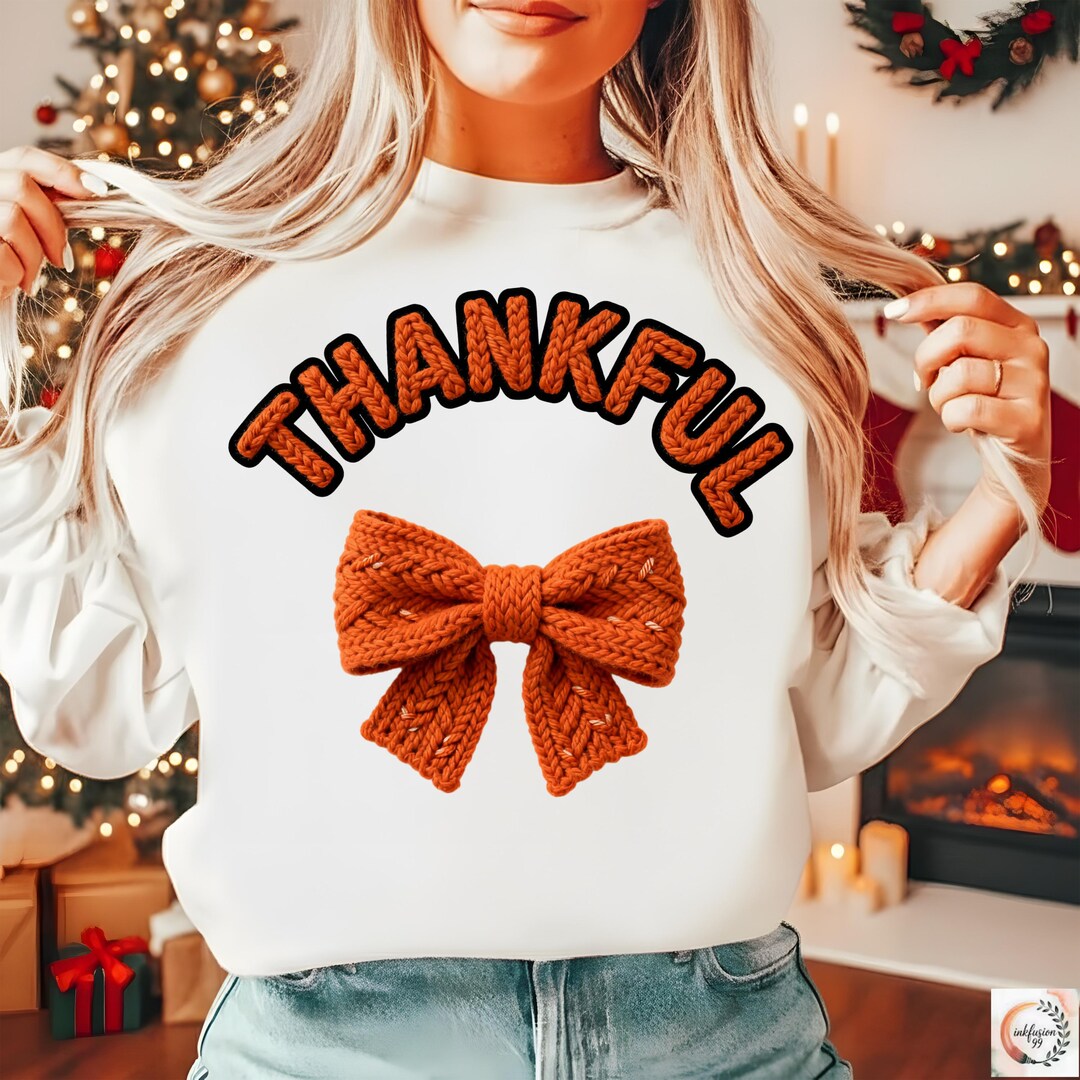 Thankful Crochet Bow PNG, Fall Thanksgiving Clipart (digital Download ...