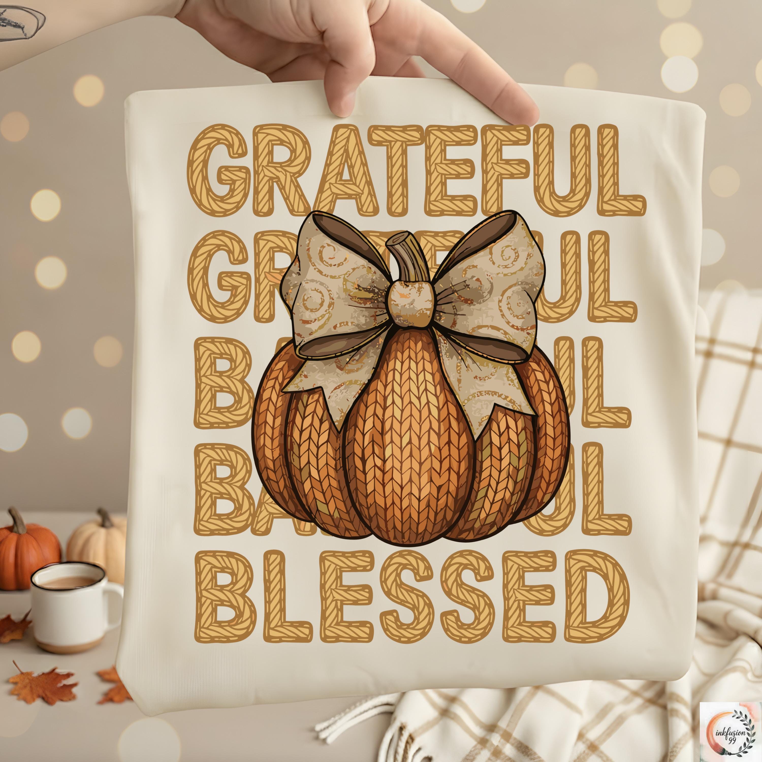 Grateful Blessed Pumpkin PNG, Fall Sublimation Clipart, Cozy Autumn ...