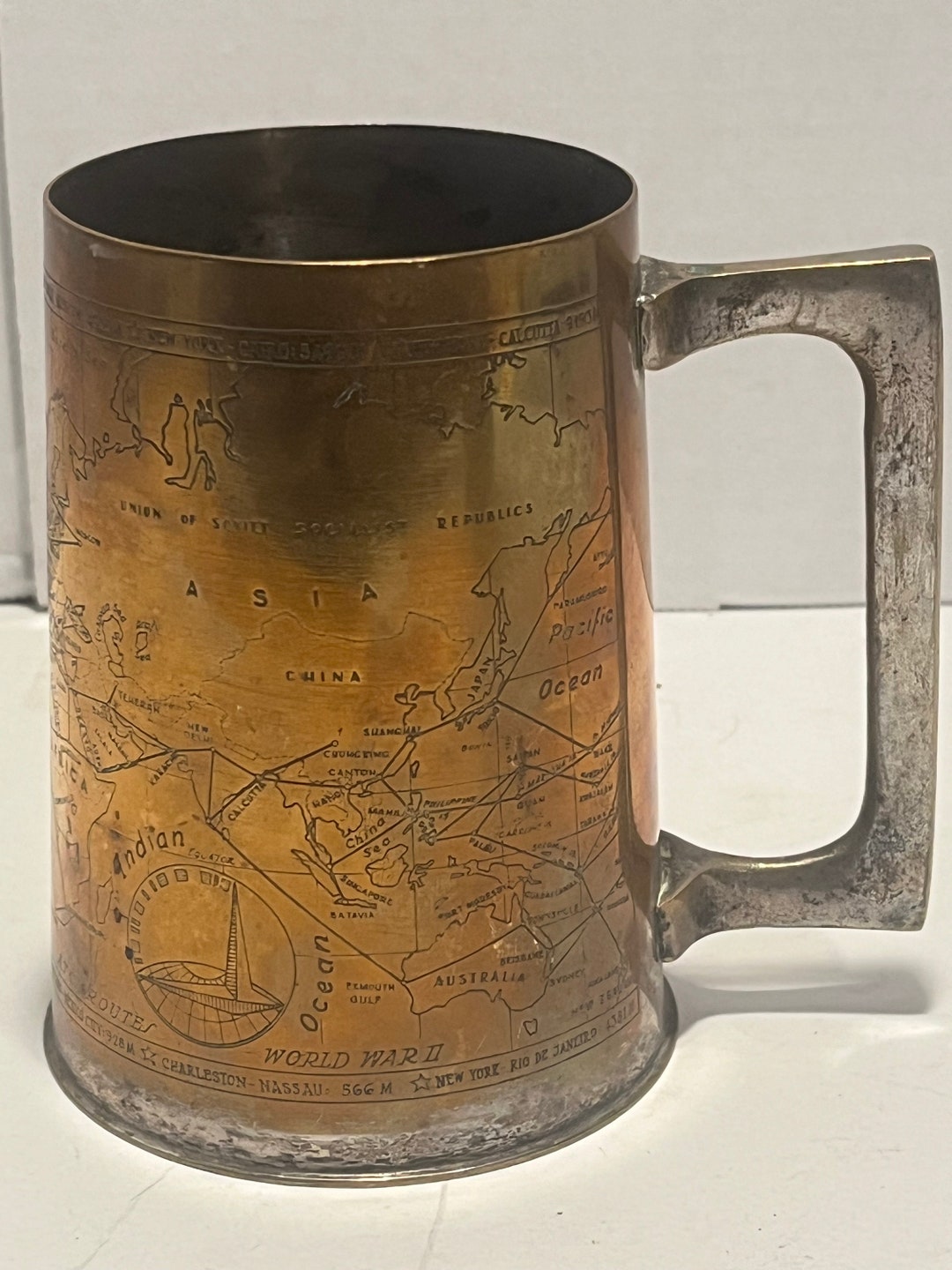 Vintage WW2 Tankard Mug Salvage Brass Metal Map of Battlefield - Etsy
