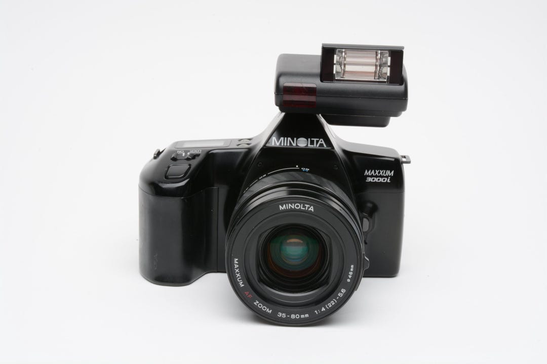 Minolta Maxxum 3000i 35mm SLR W/af 35-80mm F4-5.6 d316i Flash, Tested ...