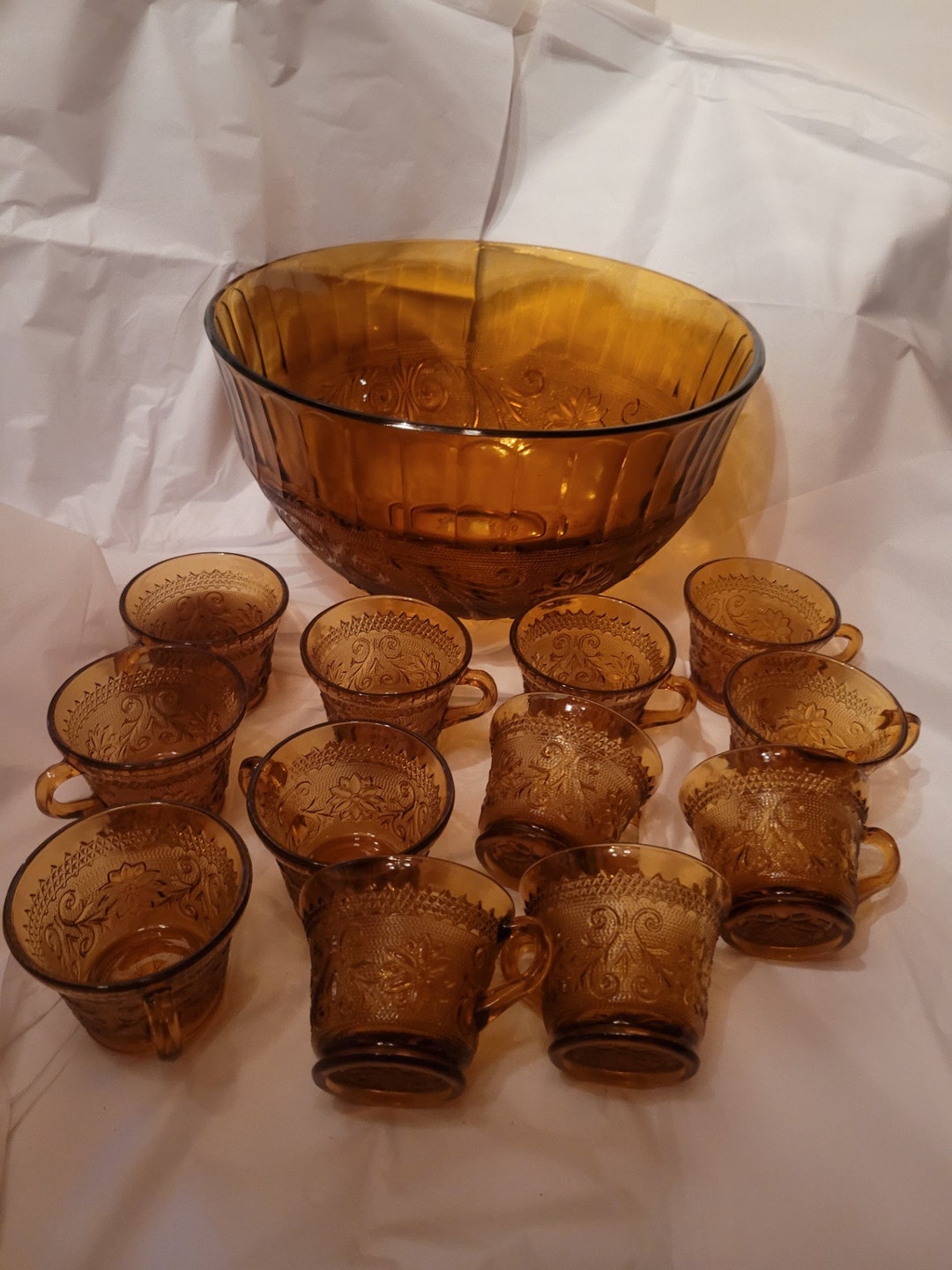 Tiara Amber Punch Bowl Set - Etsy