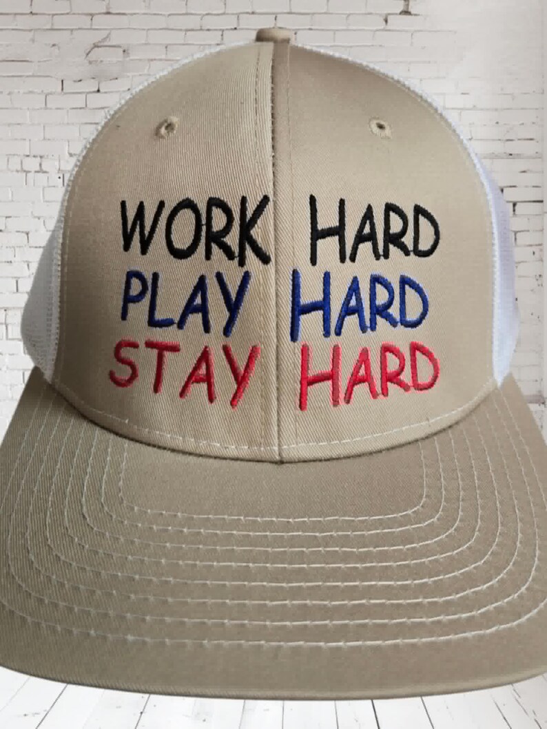 Work Hard Play Hard Embroidery Design: Structured Hats (DST, EXP, PES ...