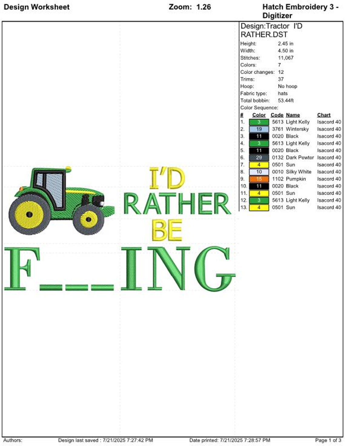 I'd Rather Be F___ing Hat Design for Machine Embroidery - Etsy
