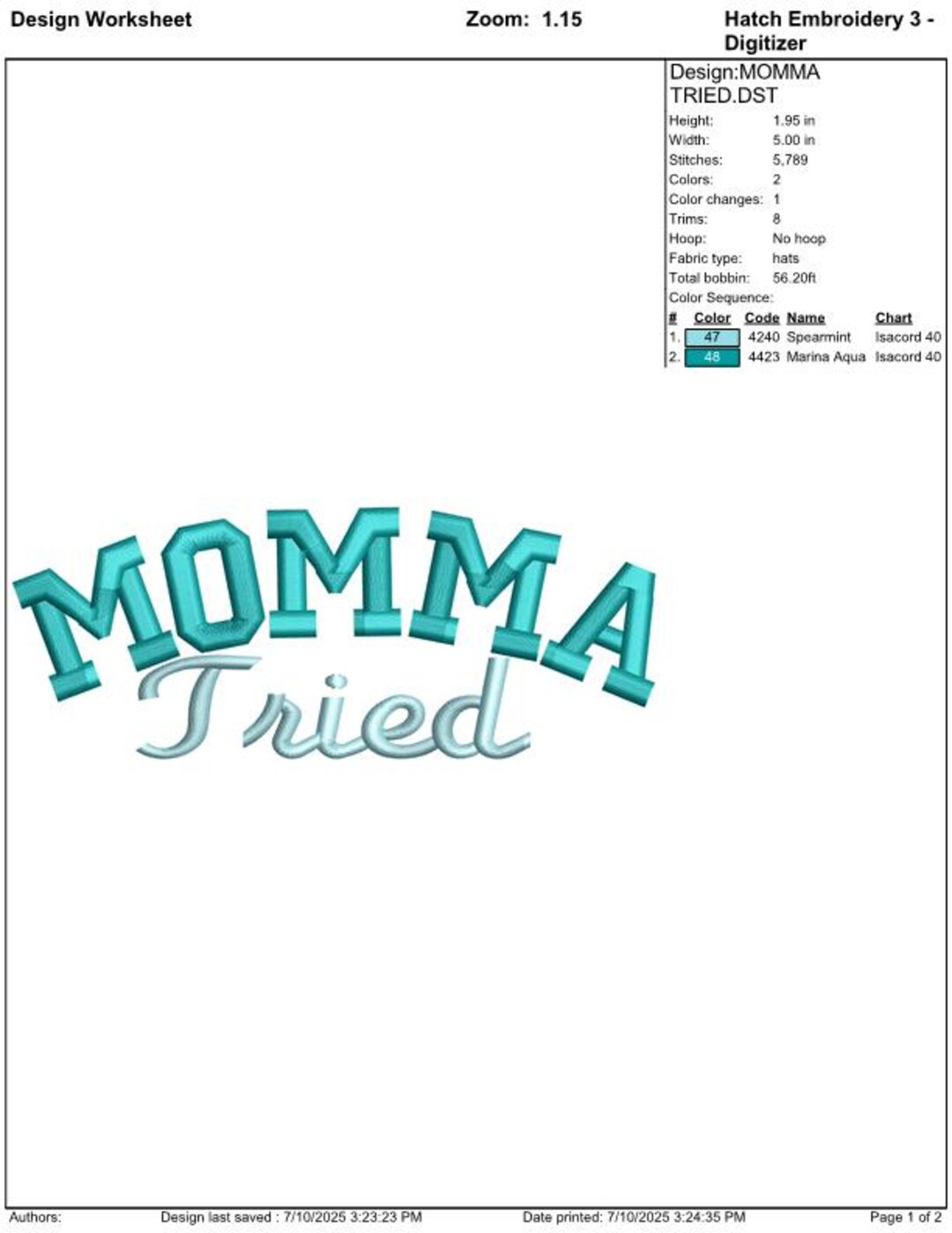 MOMMA Tried Hat Design for Machine Embroidery - Etsy