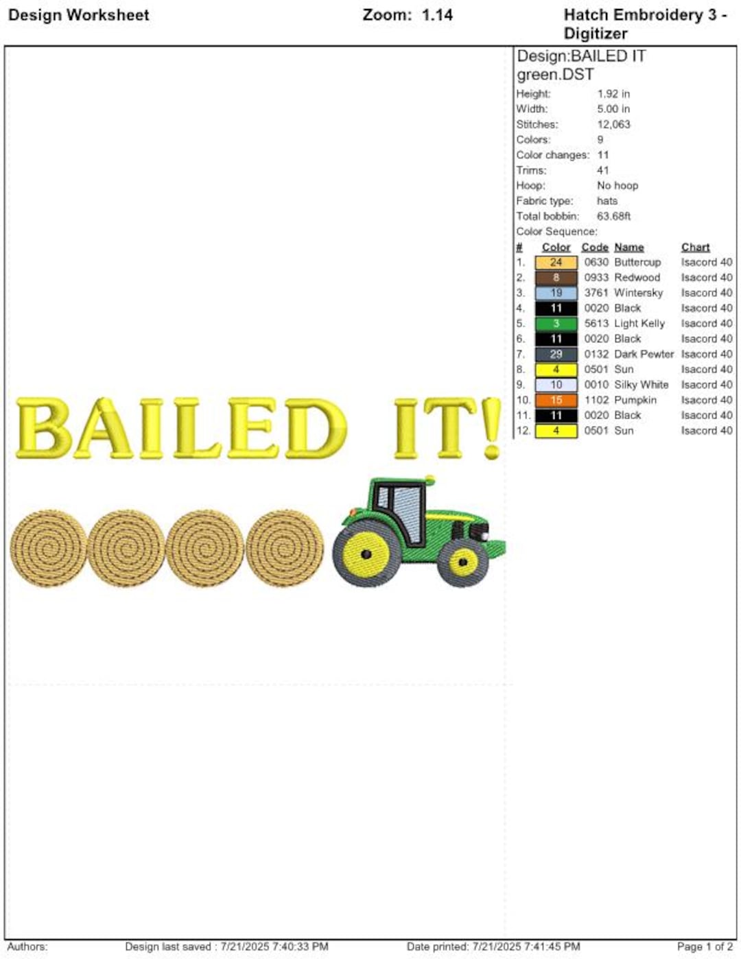 Bailed It! Green Hat Design for Machine Embroidery - Etsy