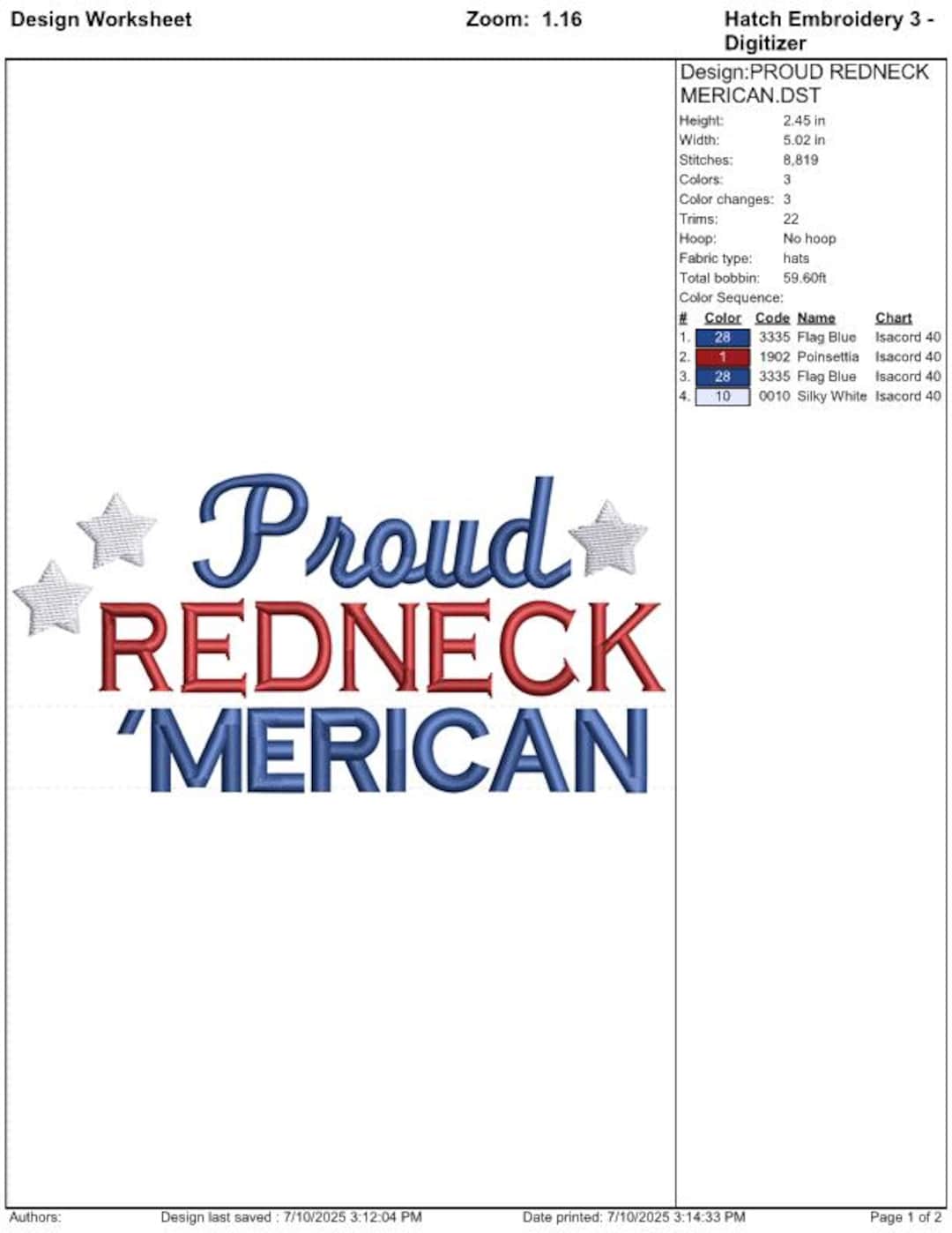 Proud Redneck 'merican Hat Design for Machine Embroidery - Etsy