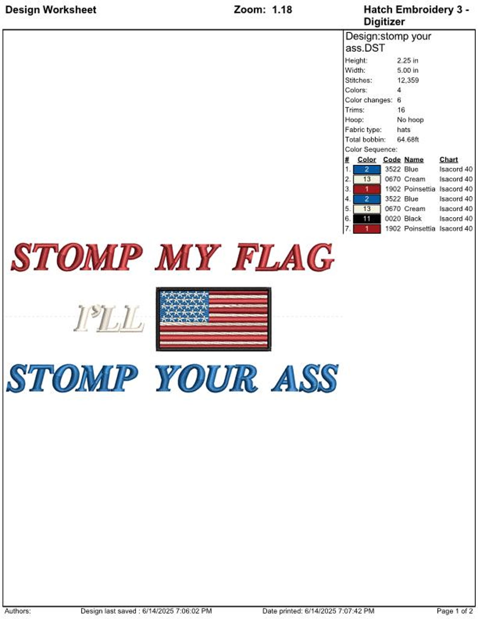 Stomp My Flag I'll Stomp Your Ass Hat Design for Machine Embroidery - Etsy