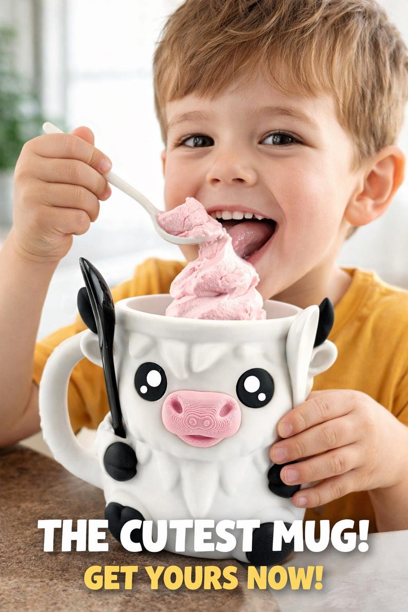 Cow Ice Cream Pint Holder 3D Printed, Cute Highland Cow Fidget Mug ...